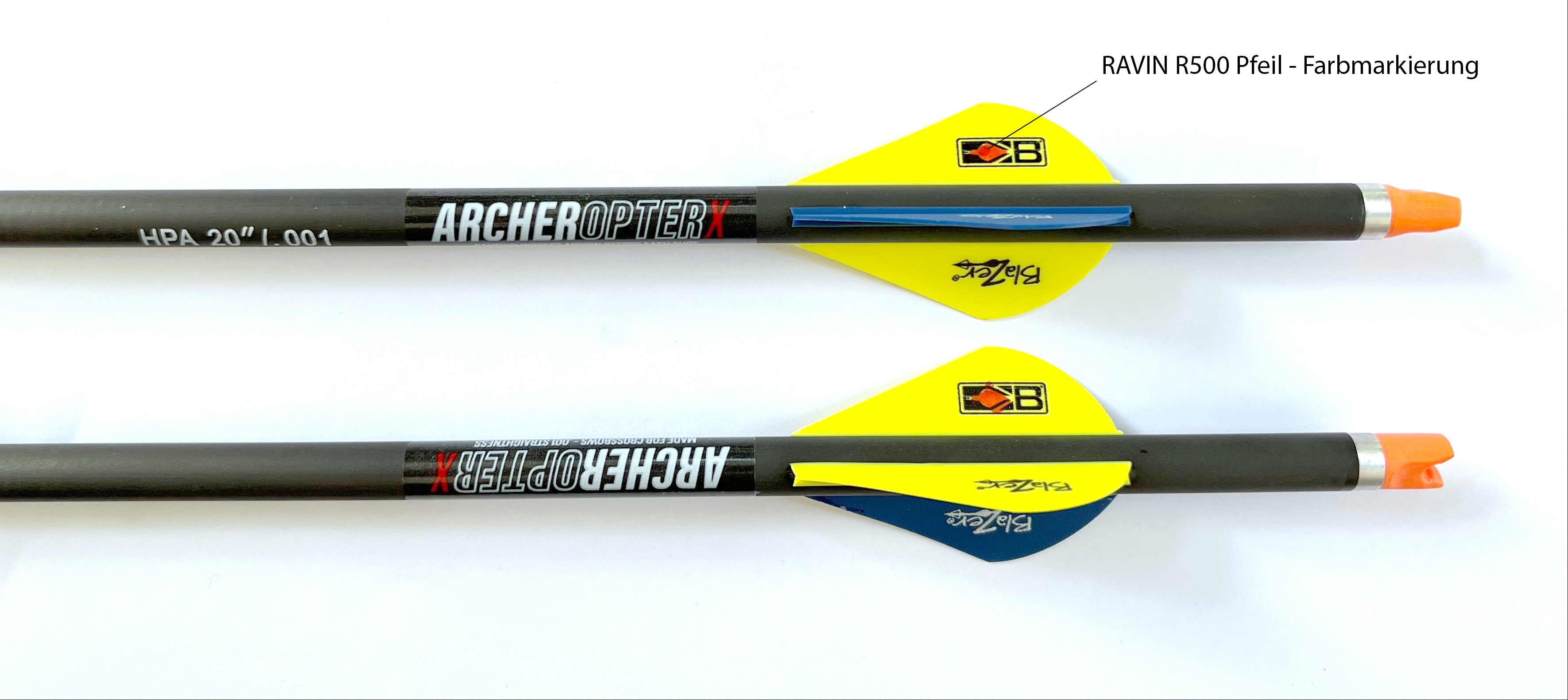 20" ArcherOpterX Ravin R500, 2" Blazer Vanes, .001, Brass Insert